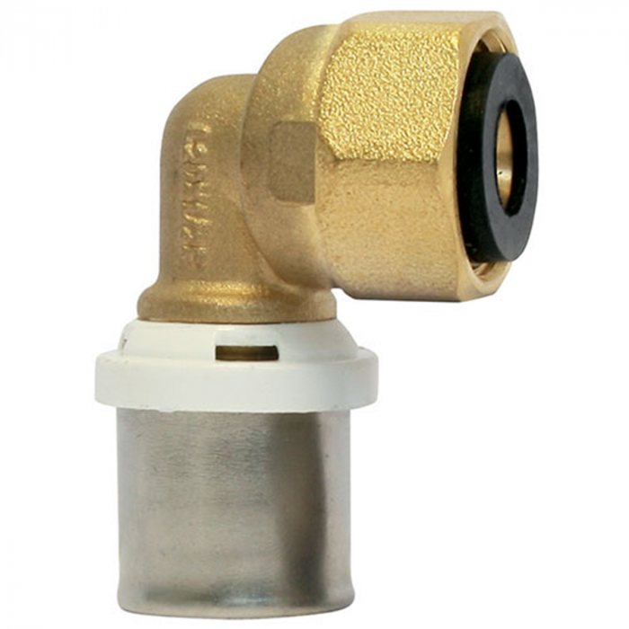 Raccord Multicouche à sertir Coude Femelle écrou libre Ø26x3,0 - 3/4" (20/27)