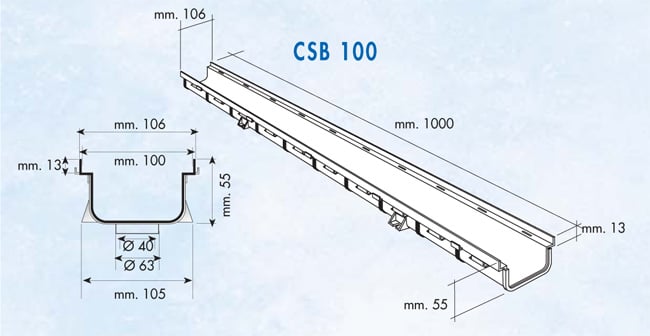Caniveau emboîtable PVC 100 x 55 x 1000 mm - Profondeur 55 mm - First Plast